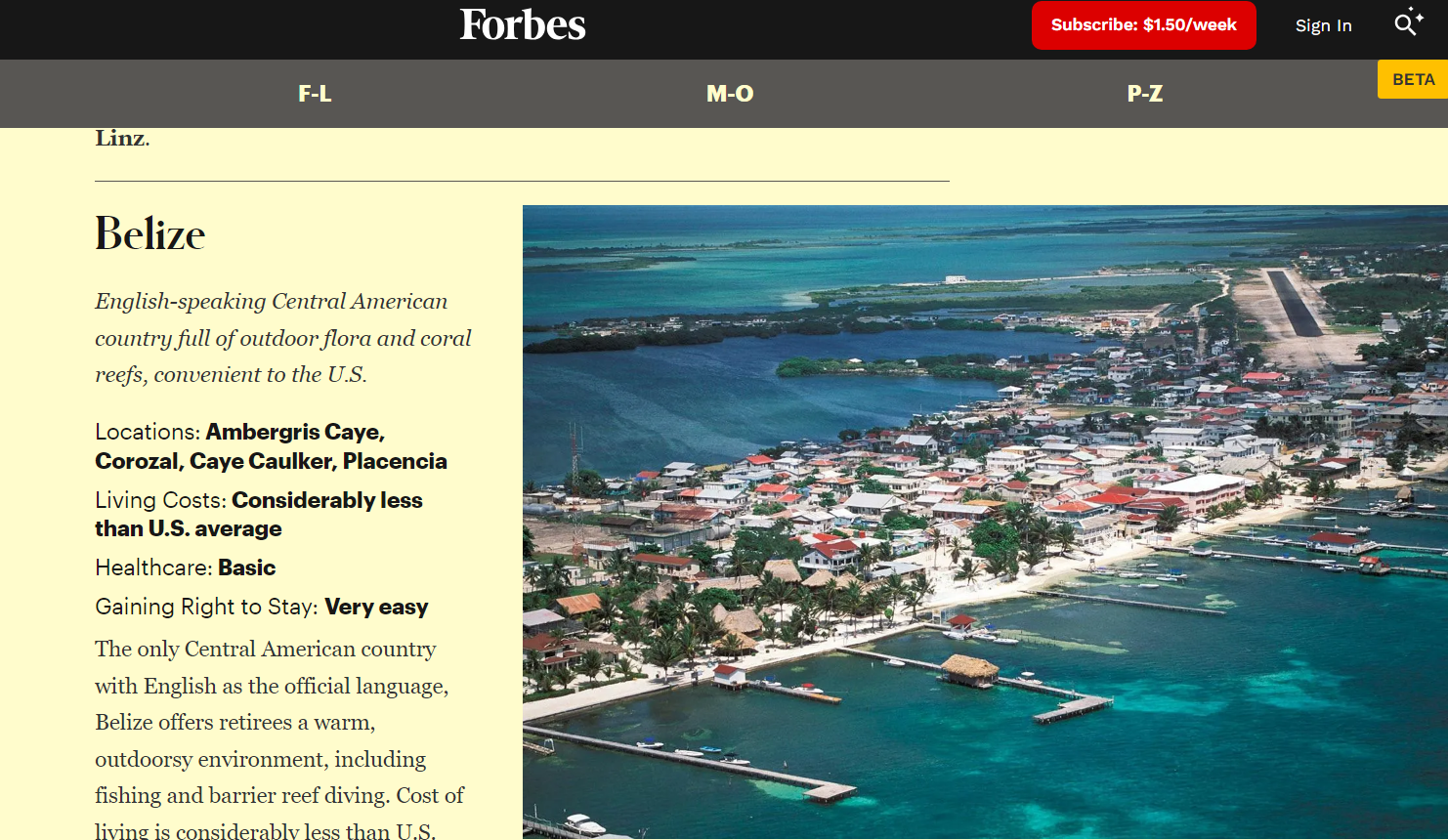 Belize shines as retirement paradise, according to Forbes