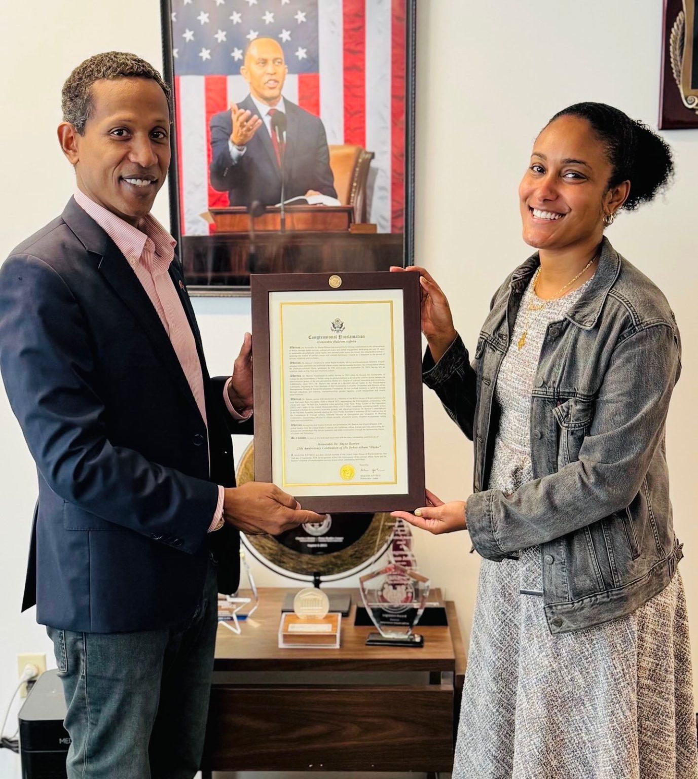 Shyne Barrow thanks U.S. House Leader Hakeem Jeffries for Congressional ...